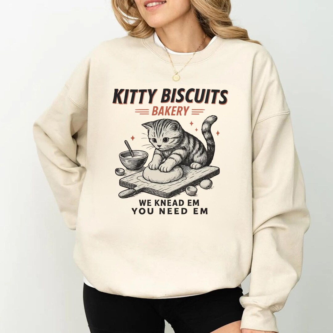 Funny Cat 'making Biscuits' Sweatshirt, Sourdough Cat Meme - Etsy