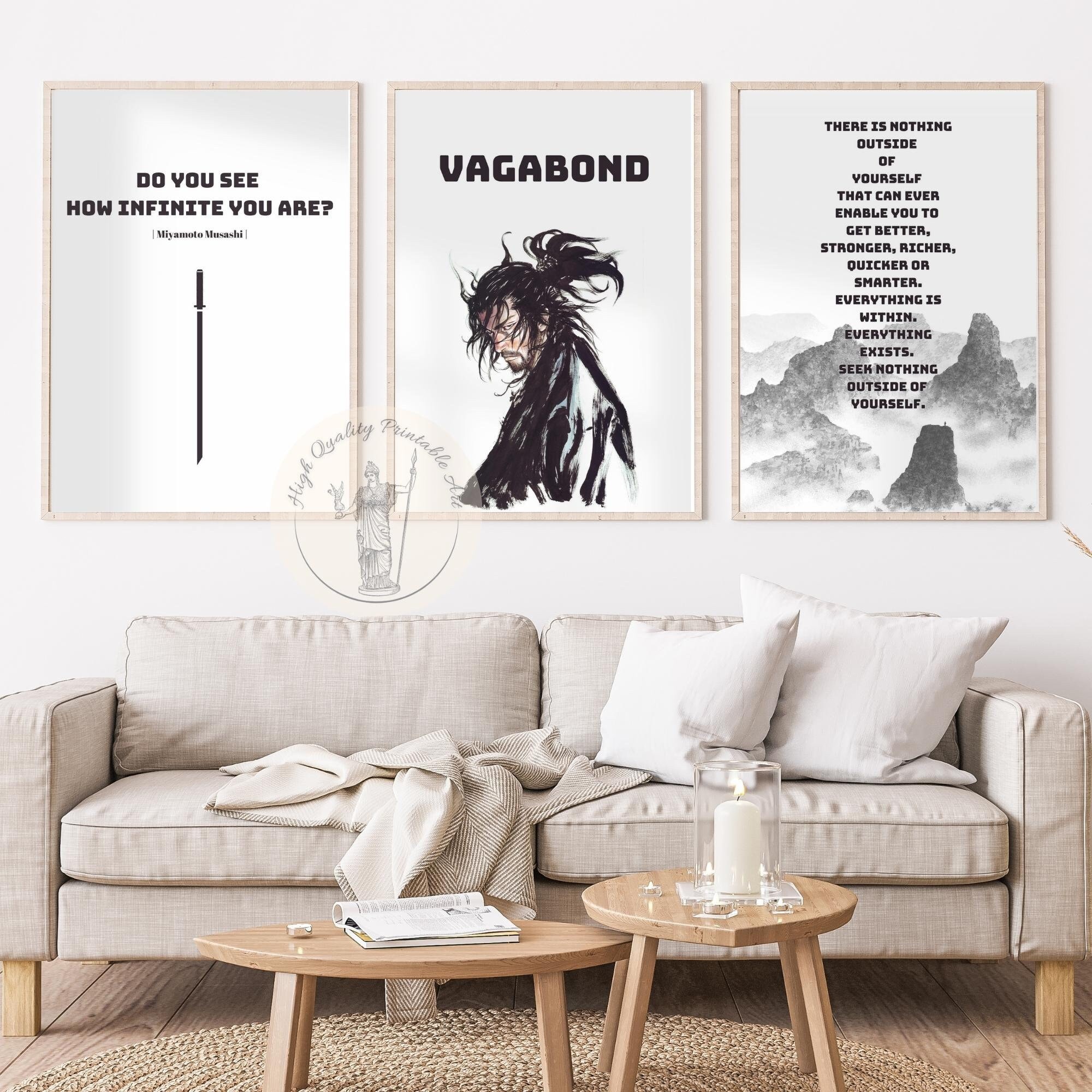 Miyamoto Musashi Vagabond Wall Art Set of 3 Prints, Japanese Print ...