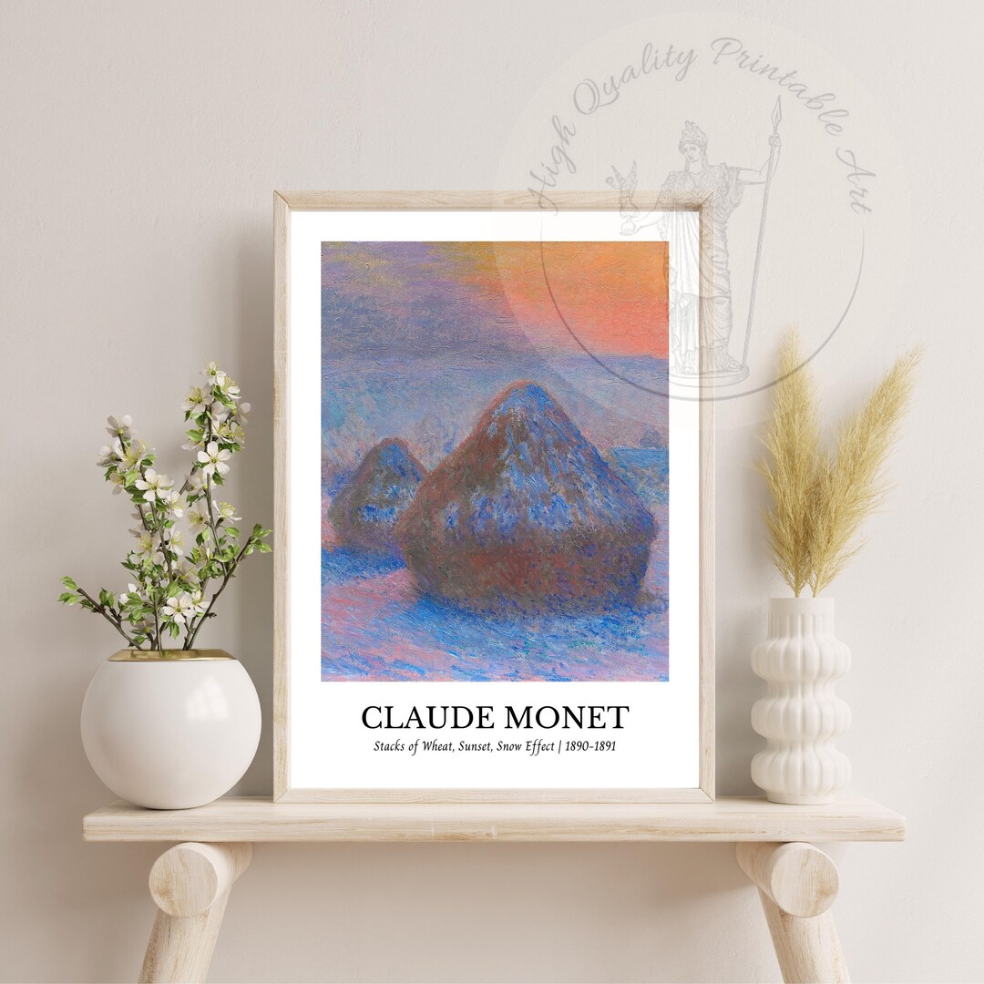 Claude Monet: Stacks of Wheat Print - Sunset Snow Effect (digital ...