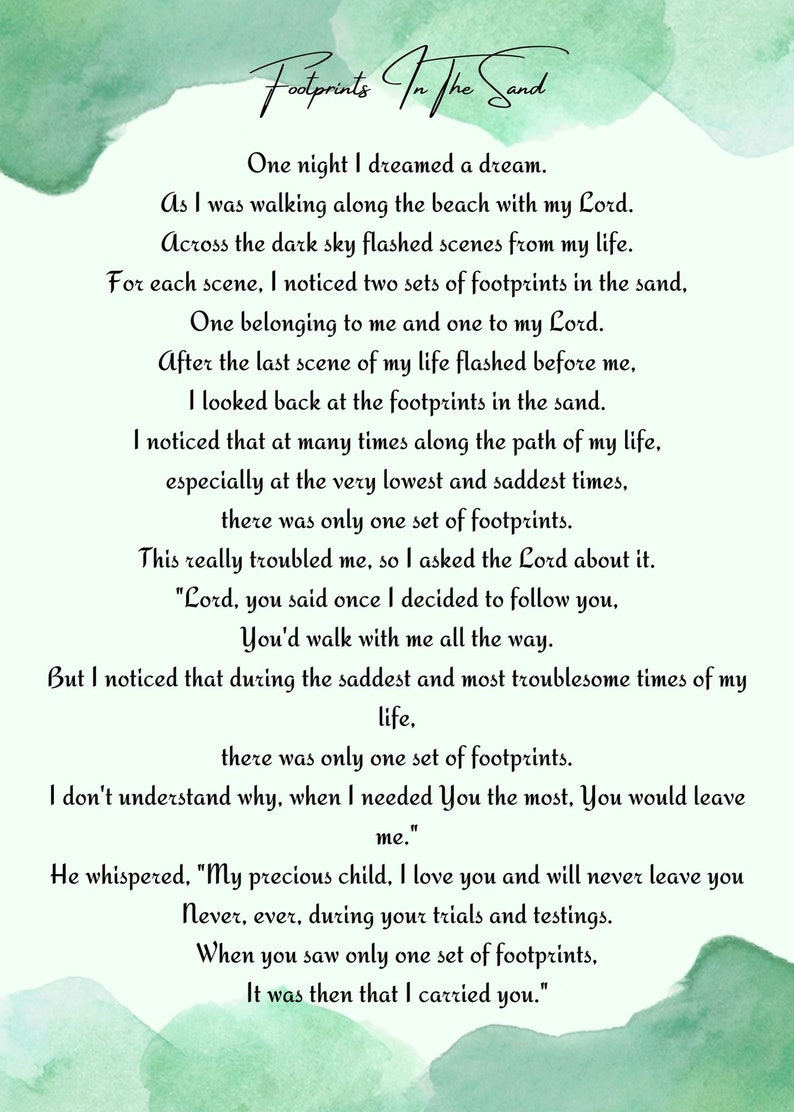 Footprints in the Sand Poem Print: Christian Wall Art (digital Download ...