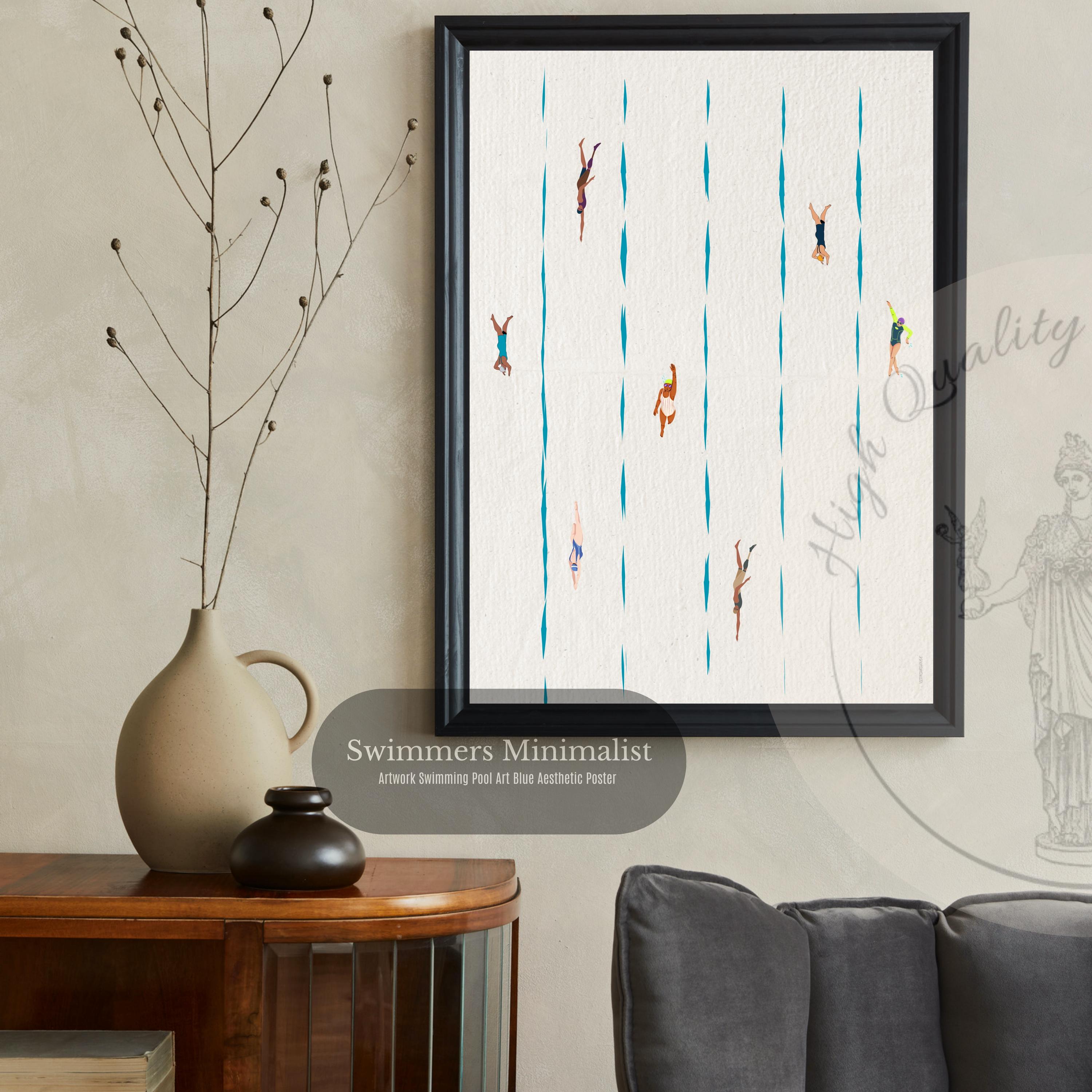 People Swimming in Pool Printable Wall Art, Minimalist Tiny Swimmers ...