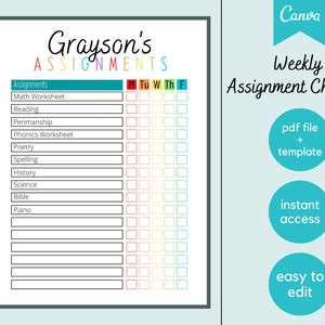 Weekly Assignment Checklist Printable | Canva Template | Assignment ...