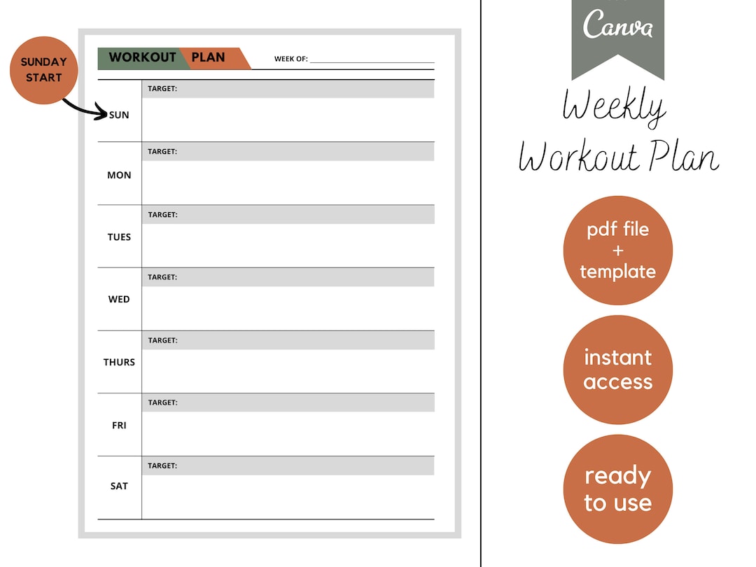Weekly Workout Planner Printable: Minimalist Fitness Tracker (sunday ...