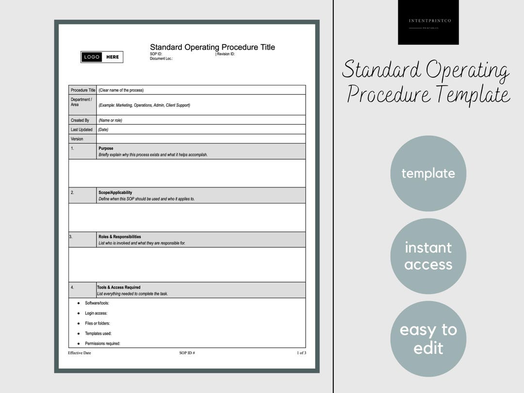 SOP Template | Standard Operating Procedure Template | Google Docs SOP ...