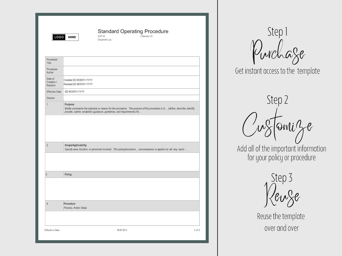 SOP Template | Standard Operating Procedure | Policies | Digital ...