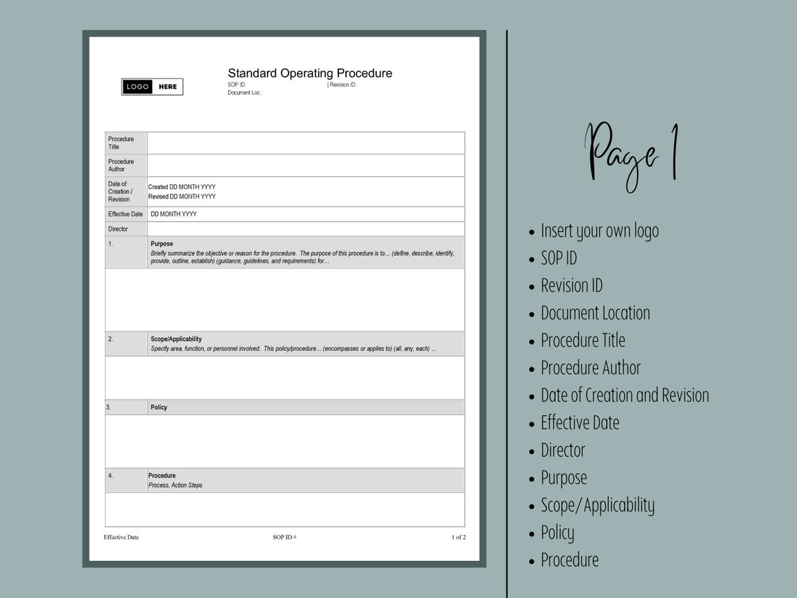 SOP Template | Standard Operating Procedure | Policies | Digital ...