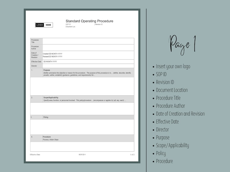 SOP Template | Standard Operating Procedure | Policies | Digital ...