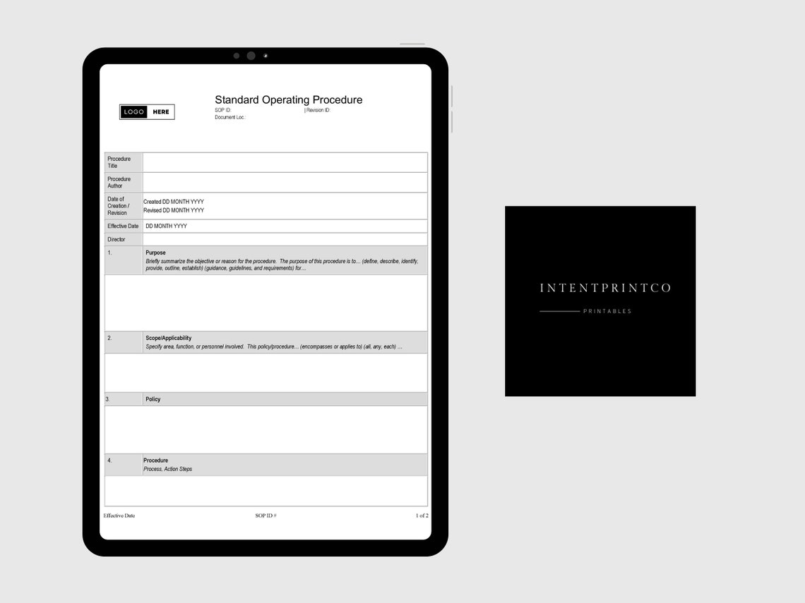 SOP Template | Standard Operating Procedure | Policies | Digital ...