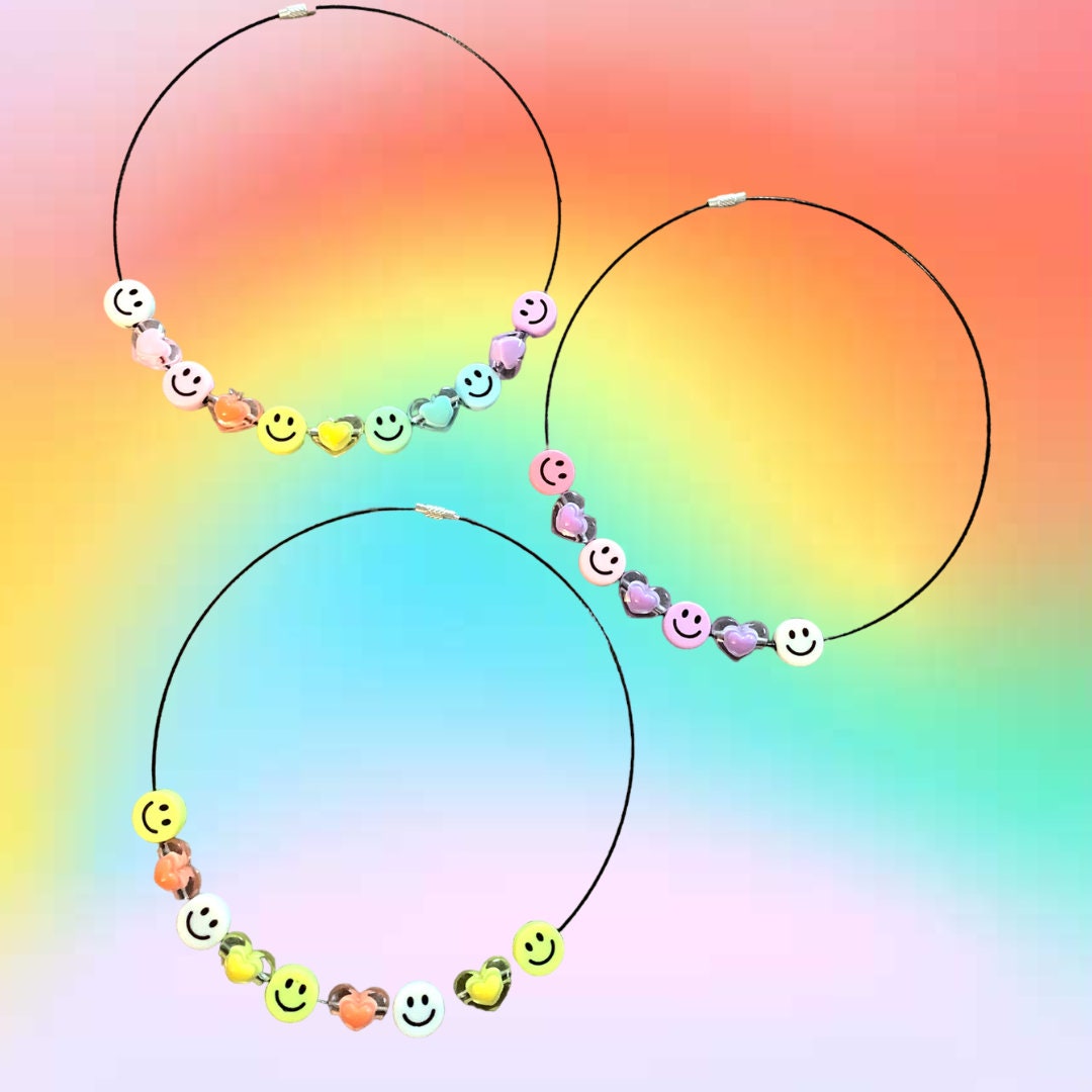Smiley Face Rainbow Choker 90s Smile Hearts - Etsy