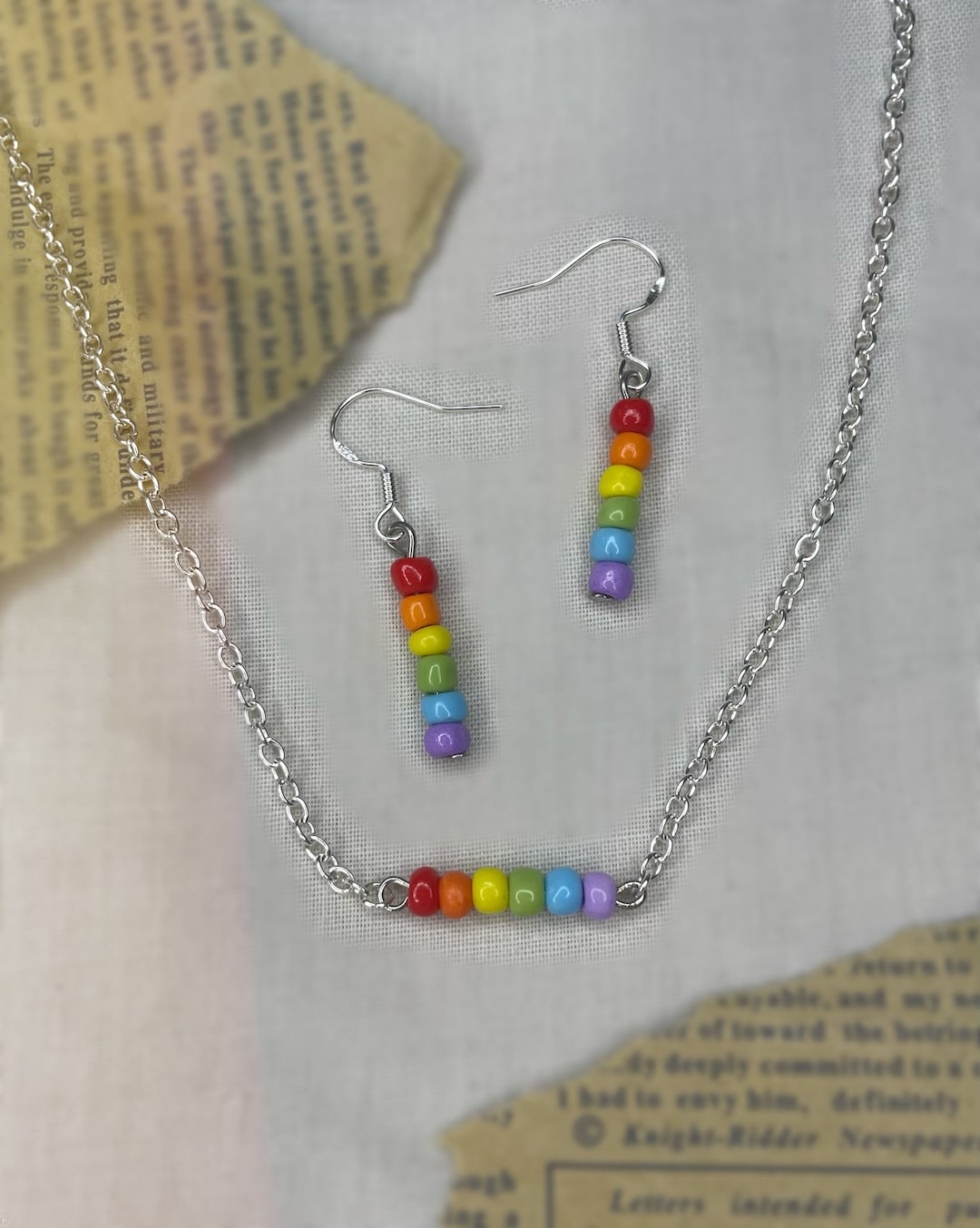 Rainbow Pride Necklace and Earrings Set // Lgbt Pride Month Bead Silver ...