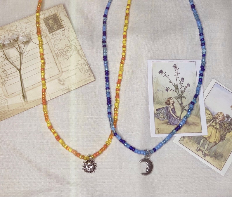 Sun and Moon Beaded Friendship BFF Necklace Set | Etsy