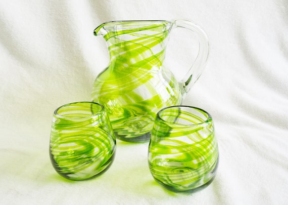 Vintage Crate and Barrel Swirl Glass Pitcher and Cups With | Etsy