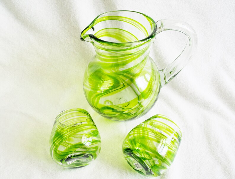 Vintage Crate and Barrel Swirl Glass Pitcher and Cups With Hand Blown ...