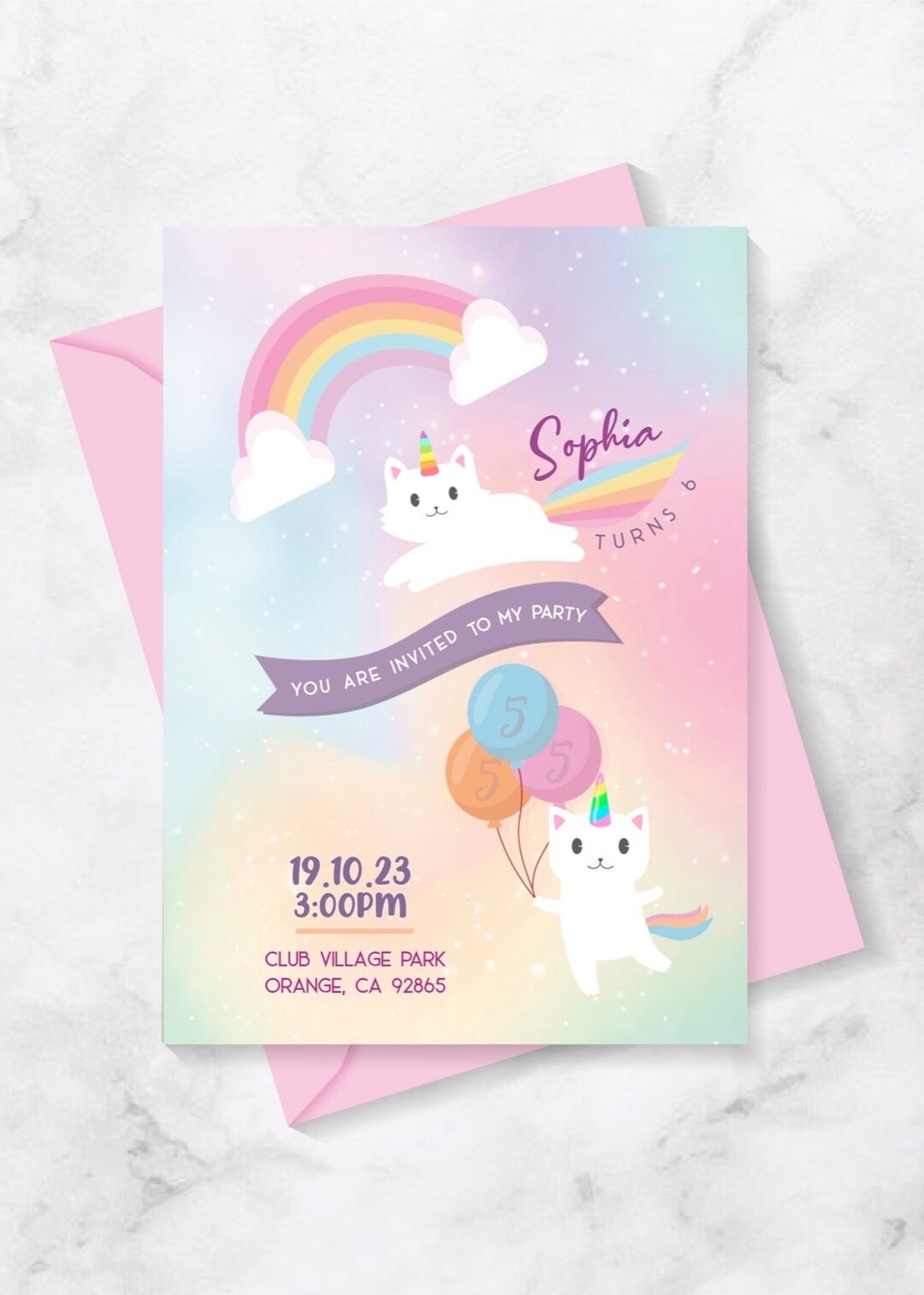 Cute Kittycorn Kittycat Party Invitation. Printable and Editable - Etsy