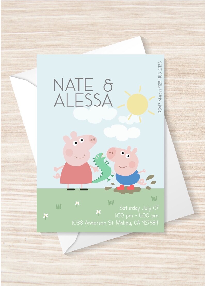 Invitación de cumpleaños doble Peppa Pig y George Pastel Colours ...