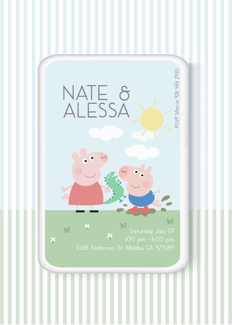 Invitación de cumpleaños doble Peppa Pig y George Pastel Colours ...