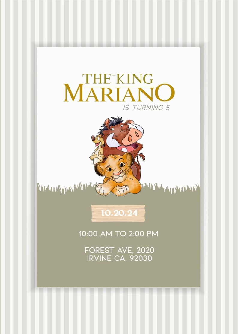 Lion King Party Invitation / Printable, Costumizable and Editable ...