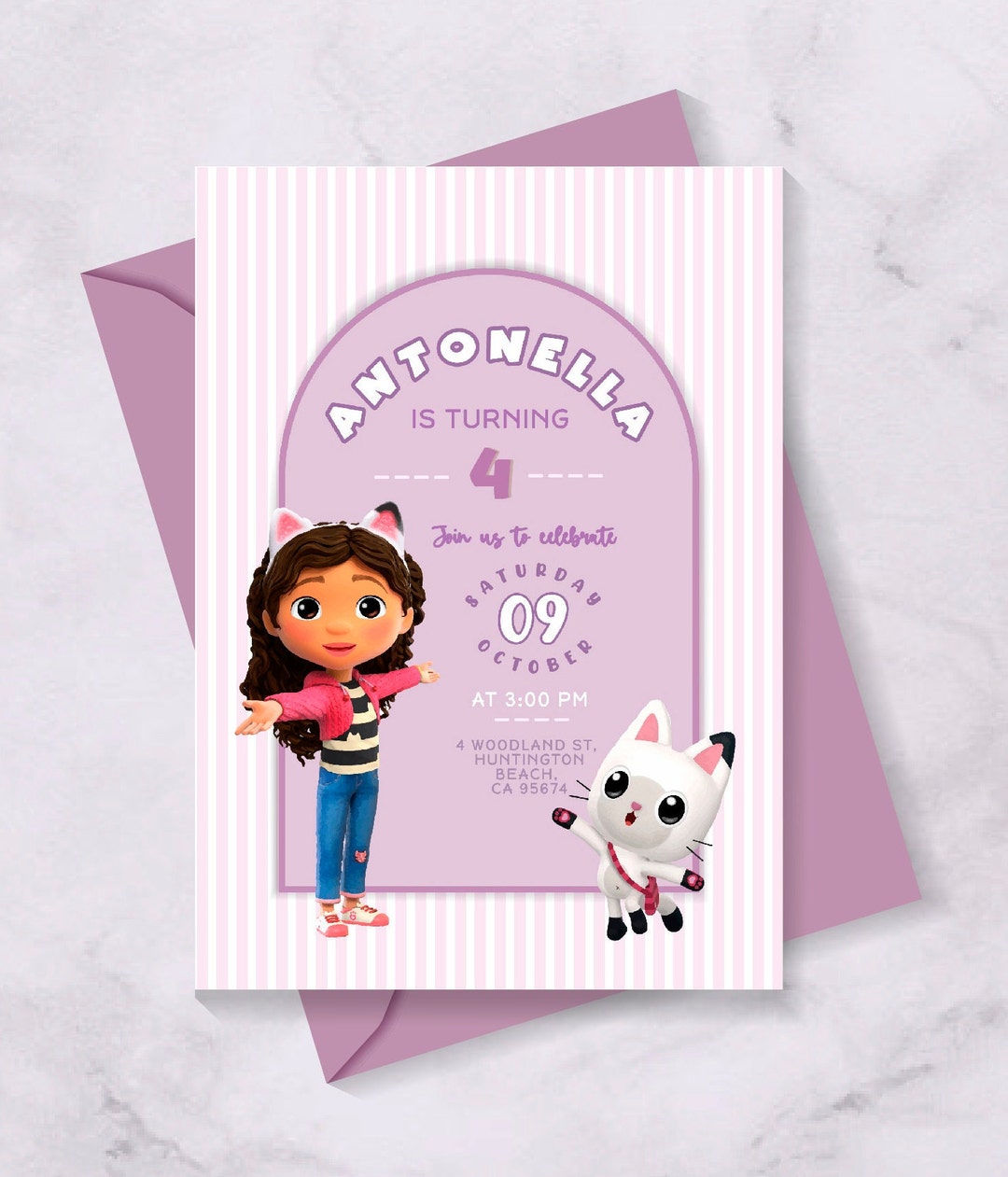 Gabby's Dollhouse Birthday Invitation, Printable Gabbys Dollhouse ...