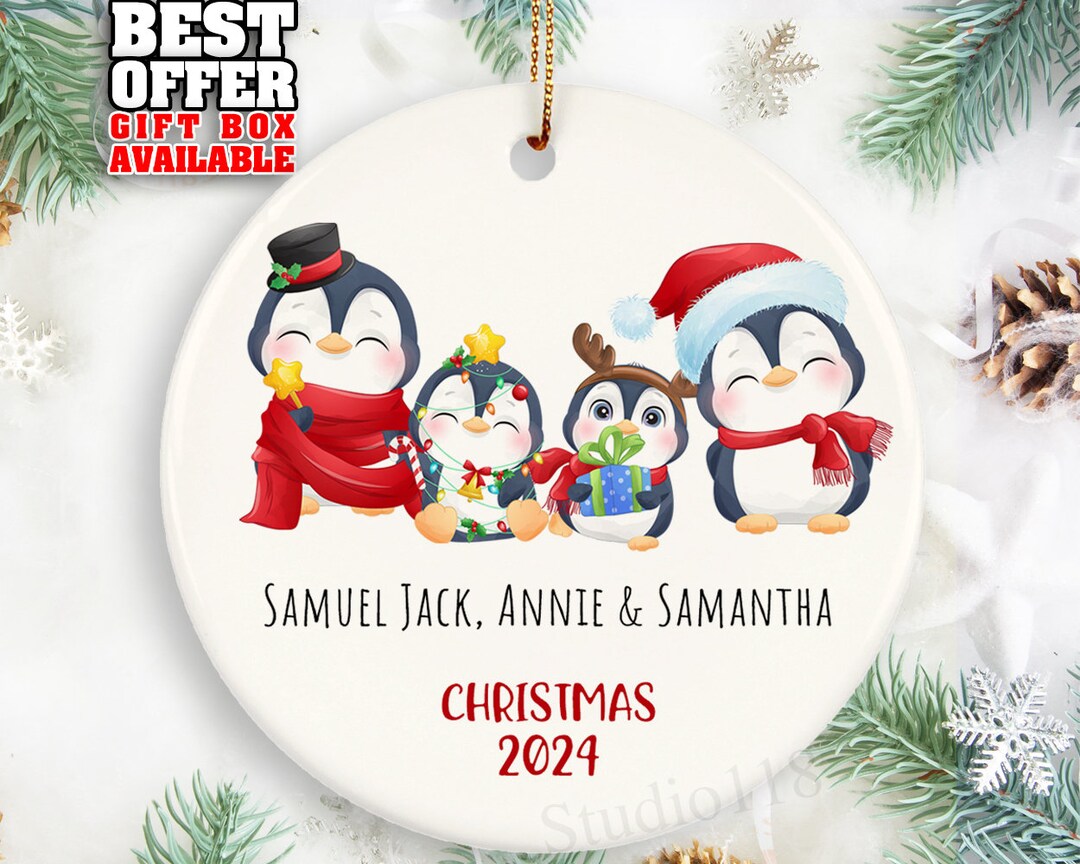 Custom Penguins Family of Four Ornament, 2024 Christmas as A Family of ...