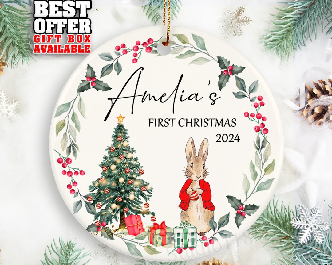 Personalized Baby's First Christmas Ornament, Rabbit Bauble - Etsy