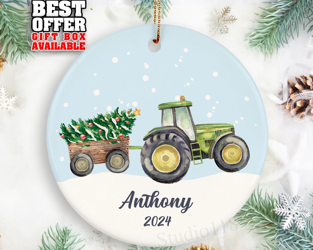 Green Tractor Ornament, Tractor Trailer Christmas Tree, Boys Christmas ...