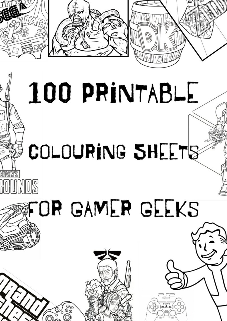 100 Printable Colouring Sheets for Gamer Geeks printable - Etsy