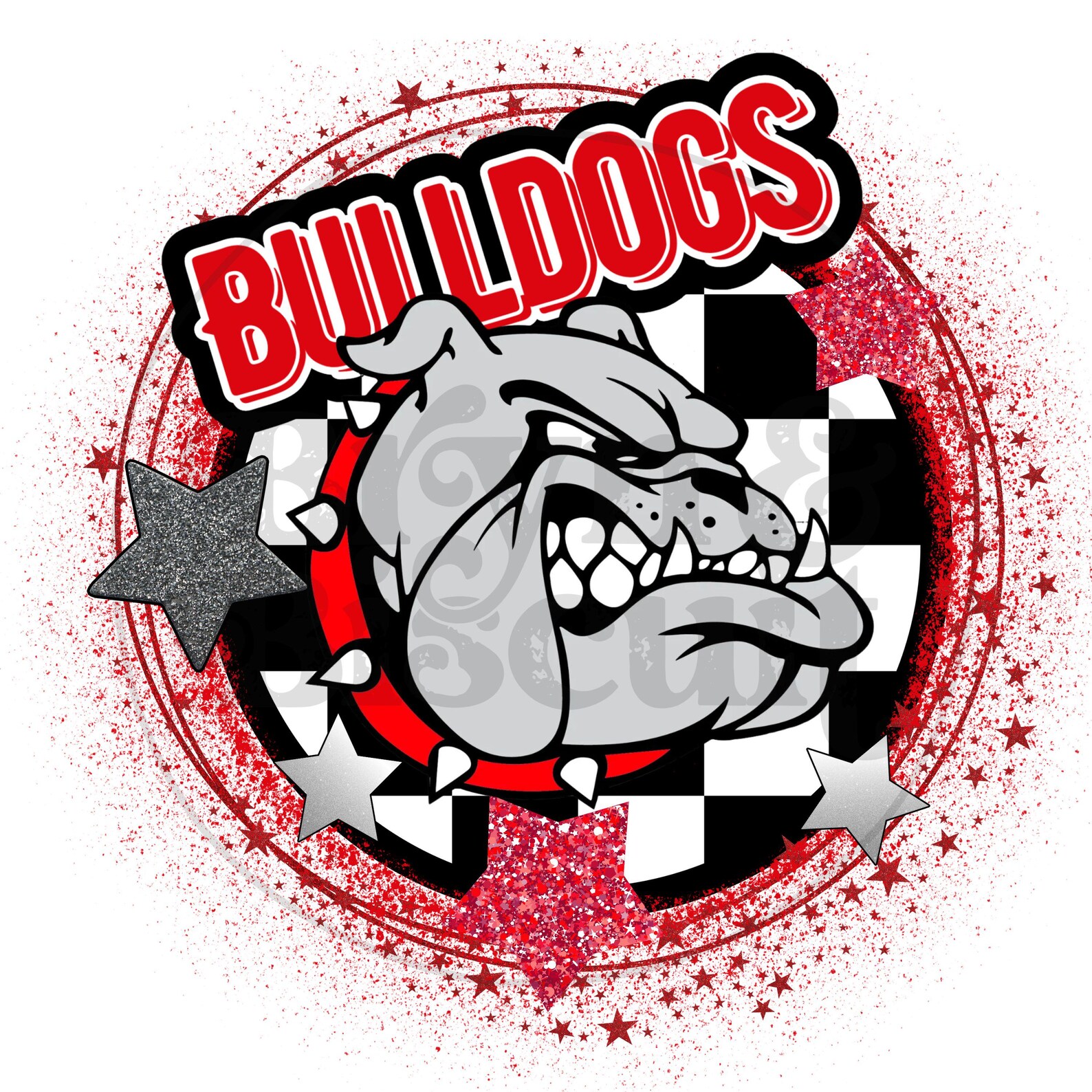 Bulldogs Checkered Stars School Mascot Checkers - Sticker- Decal- Car ...