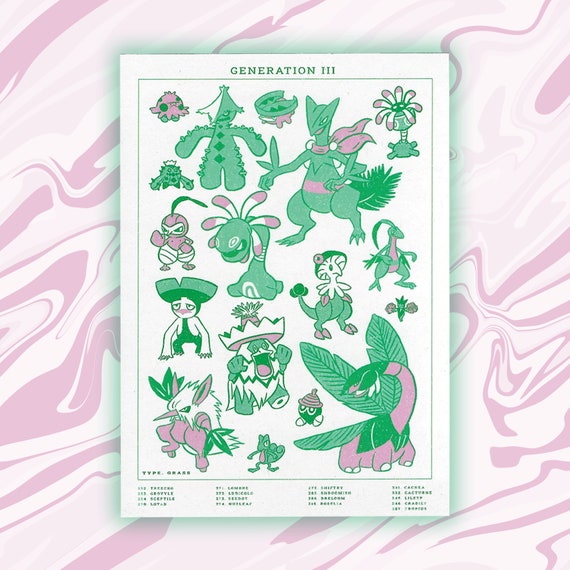 Grass Type Pokemon Generation III Print Illustrated Art - Etsy