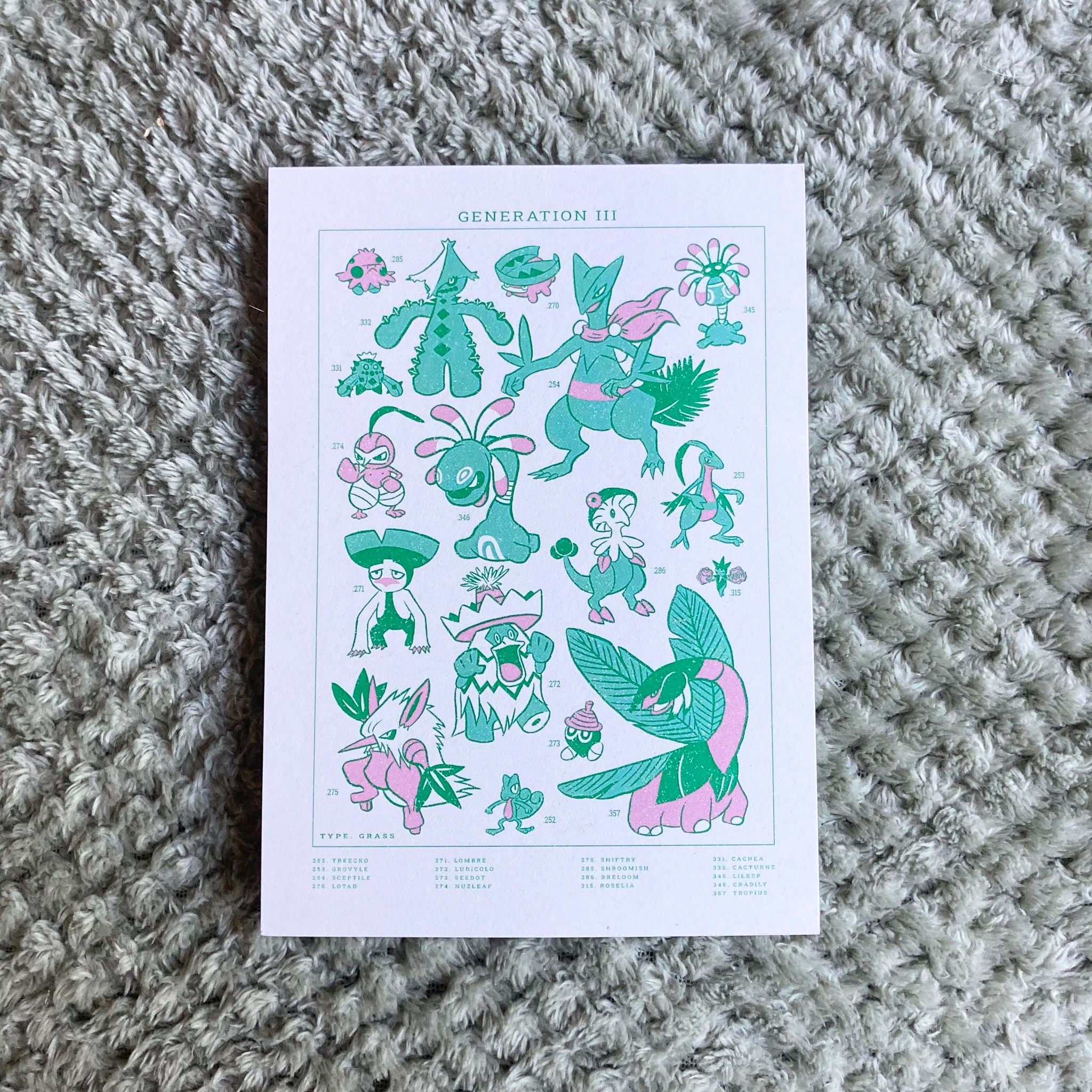 Grass Type Pokemon Generation III Print Illustrated Art - Etsy