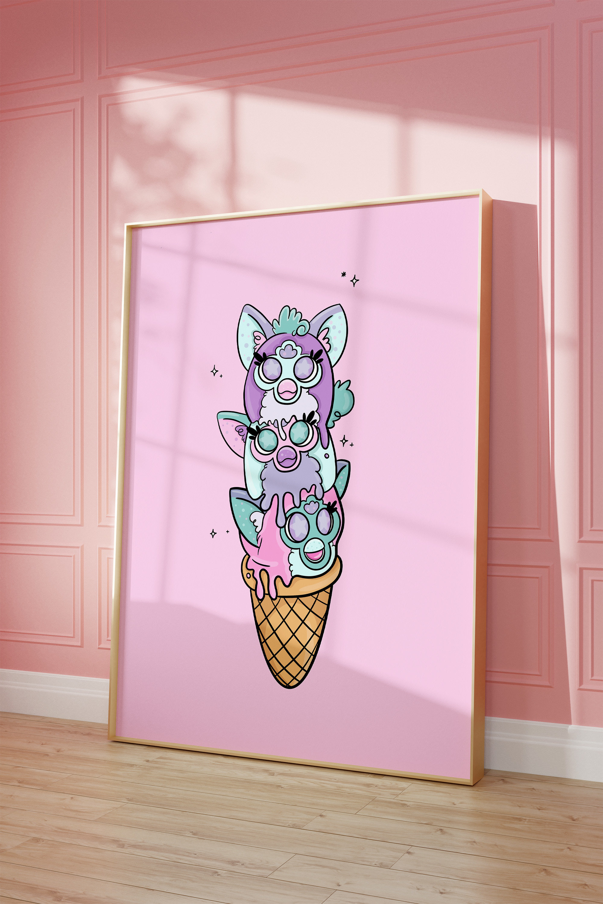 Furby Wall Art Vibrant Pink Aesthetic Funny Ice Cream Gelato Poster ...