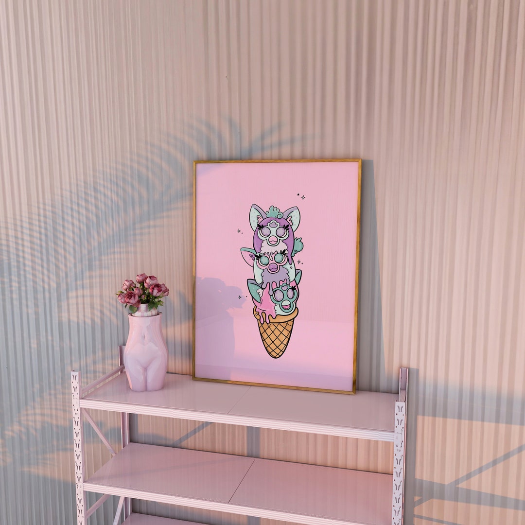 Furby Wall Art Vibrant Pink Aesthetic Funny Ice Cream Gelato Poster ...