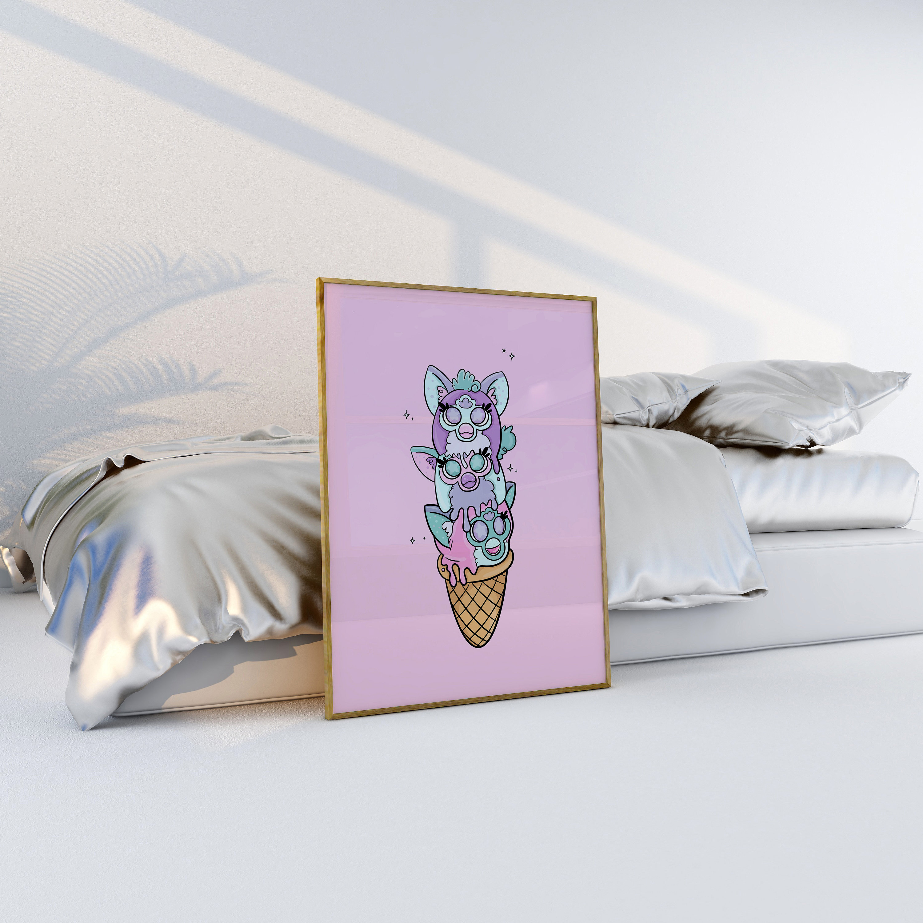 Furby Wall Art Vibrant Pink Aesthetic Funny Ice Cream Gelato Poster ...