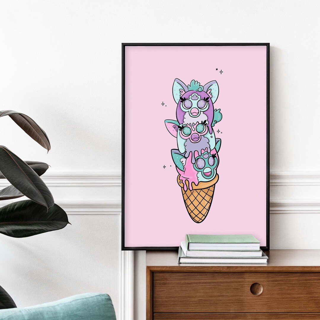 Furby Wall Art Vibrant Pink Aesthetic Funny Ice Cream Gelato Poster ...