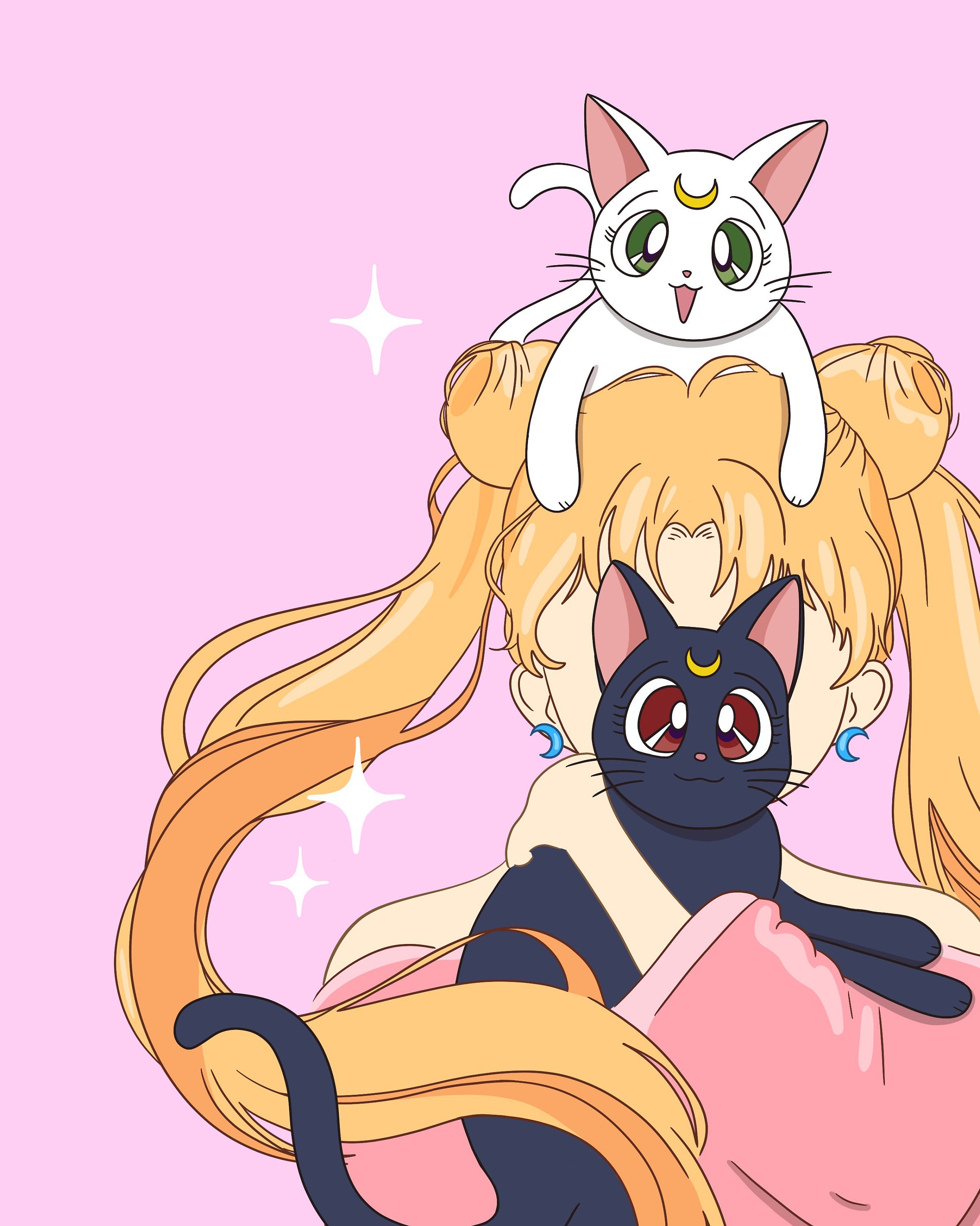 Sailor Moon Print Cats Luna Artemis Anime Manga Japanese Cartoon Wall ...