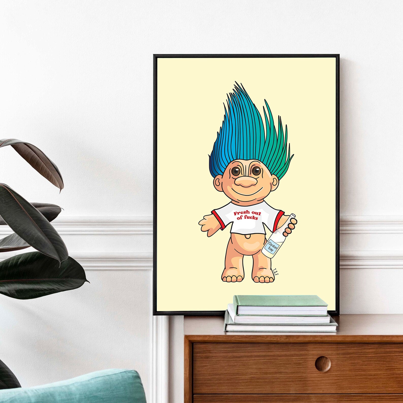 Vintage Green Yellow Background Troll Doll Fun Girl Aesthetic Funny ...