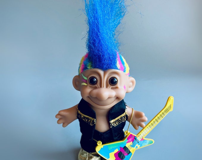 Punk Rocker Russ Troll, Vintage Toy Troll, Mohawk, Rainbow Hair Troll ...