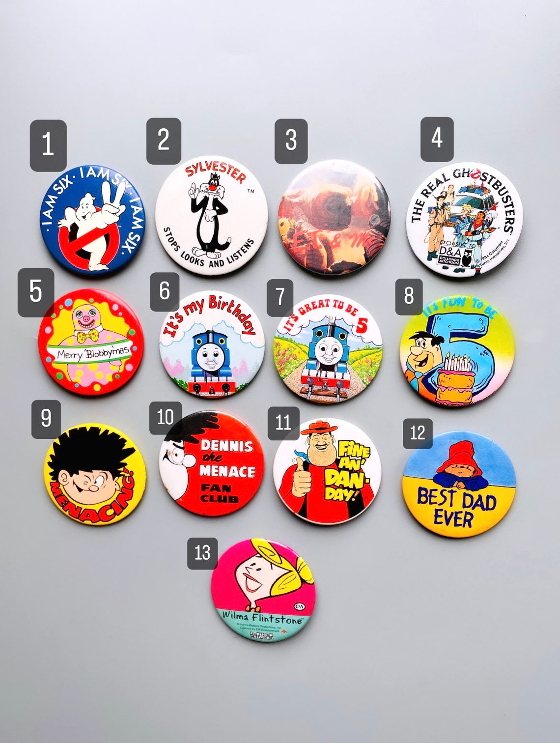Vintage Button Badges, 80's 90's Kid's Badges, Ghost Busters, ET ...