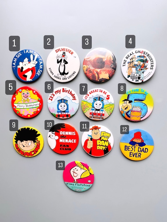 Vintage Button Badges, 80's 90's Kid's Badges, Ghost … - Gem