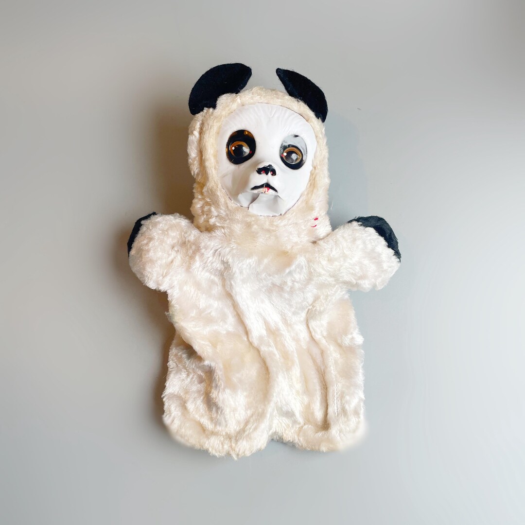 Cute Vintage Panda Hand Puppet, Plastic Face Plush Panda Bear Glove ...