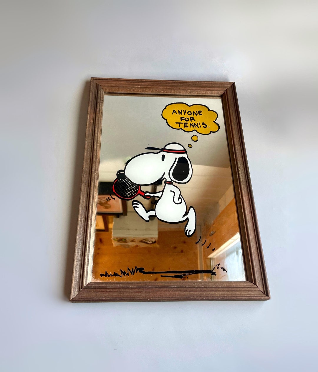 Vintage Snoopy Mirror, Snoopy Anyone for Tennis Picture Mirror, Vintage ...