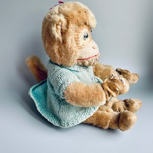 Vintage Monkey Doll, Vintage Monkey Bear Toy, Monkey in Knitted Dress ...