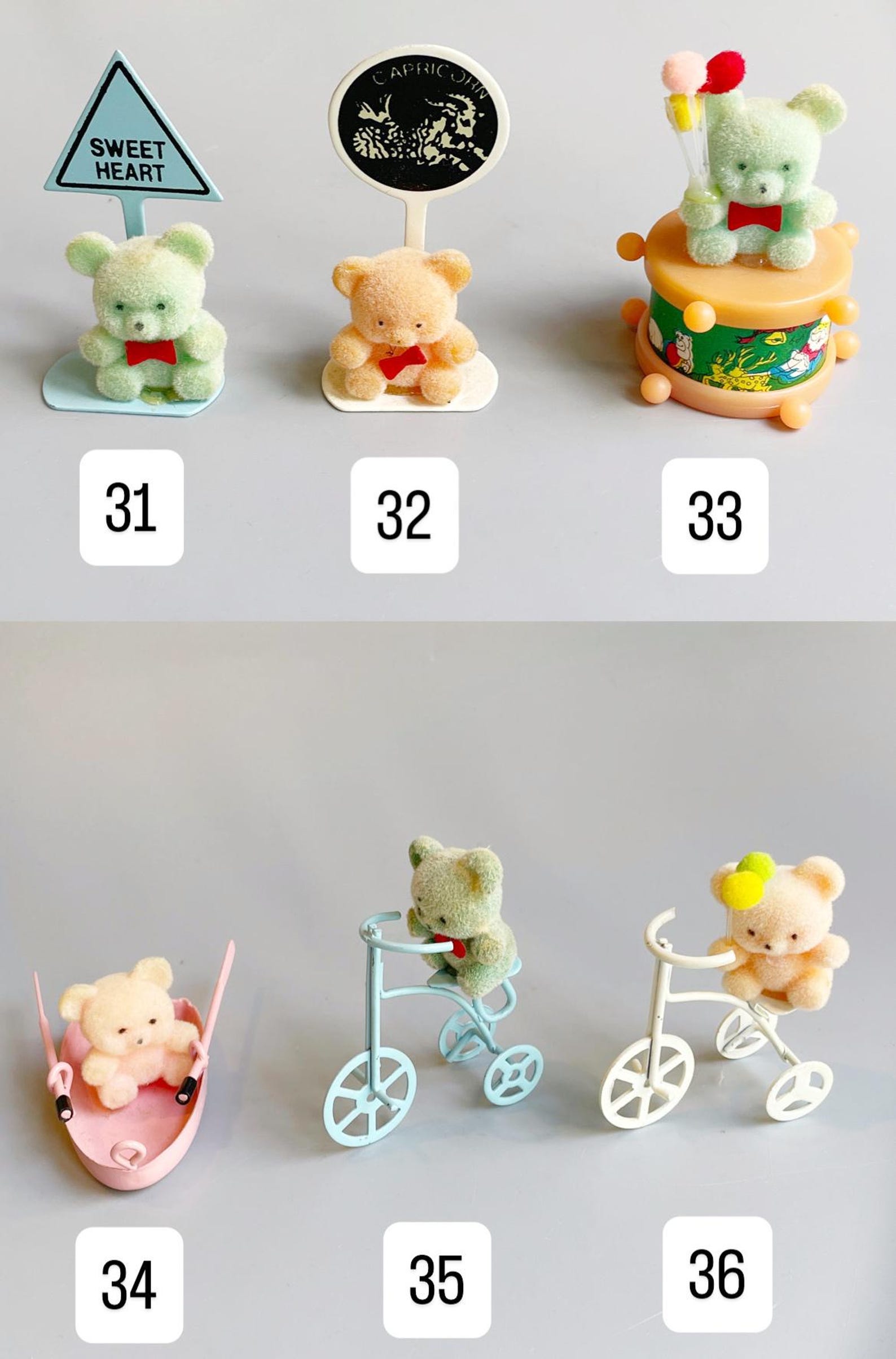 Vintage 80's Flocked Miniature Bears, Tiny Furry Bear Figures, Mini ...