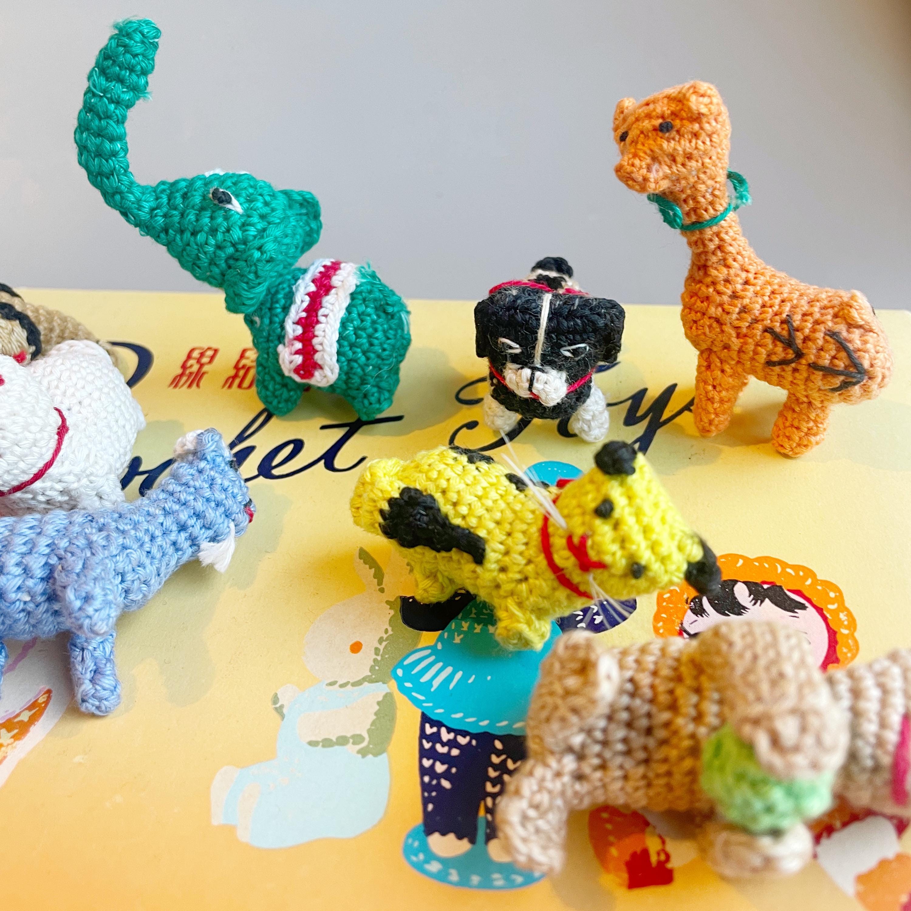 Vintage Amigurumi Mini Crochet Animal Set in Box, Shanghai China Hand ...
