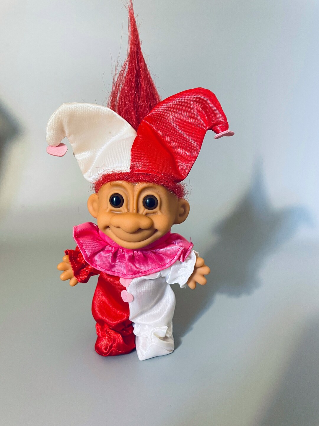 Rare Russ Valentines Jester Troll, White Pink Satin Clown Jester 1990s ...