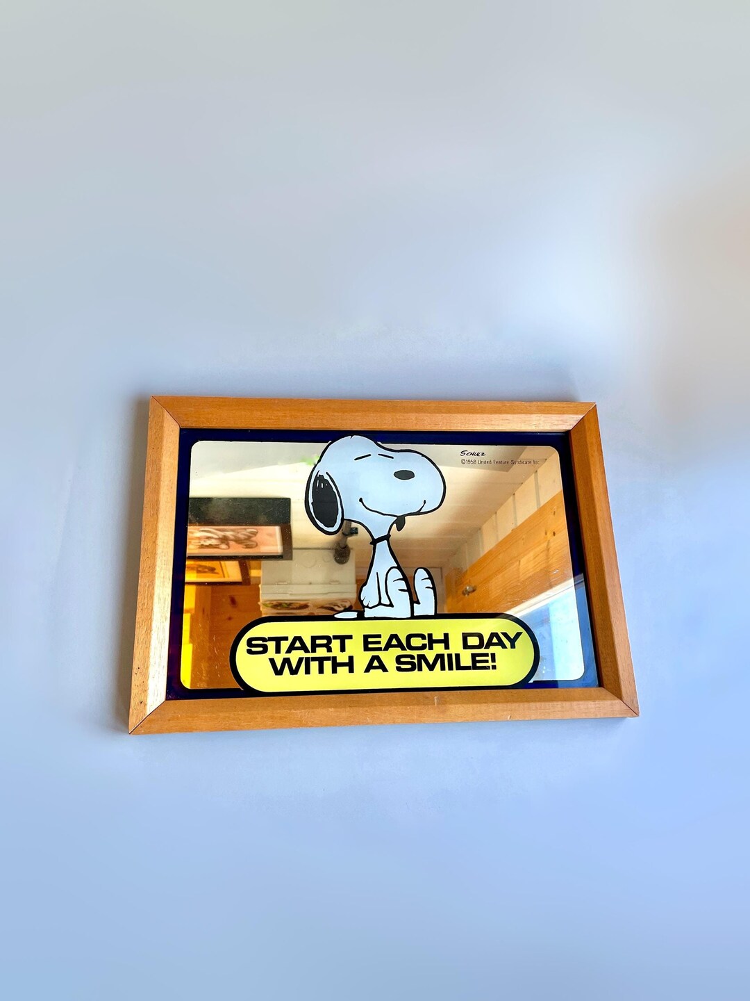 Vintage Snoopy Mirror, Start Each Day With A Smile Wooden Frame Mirror ...