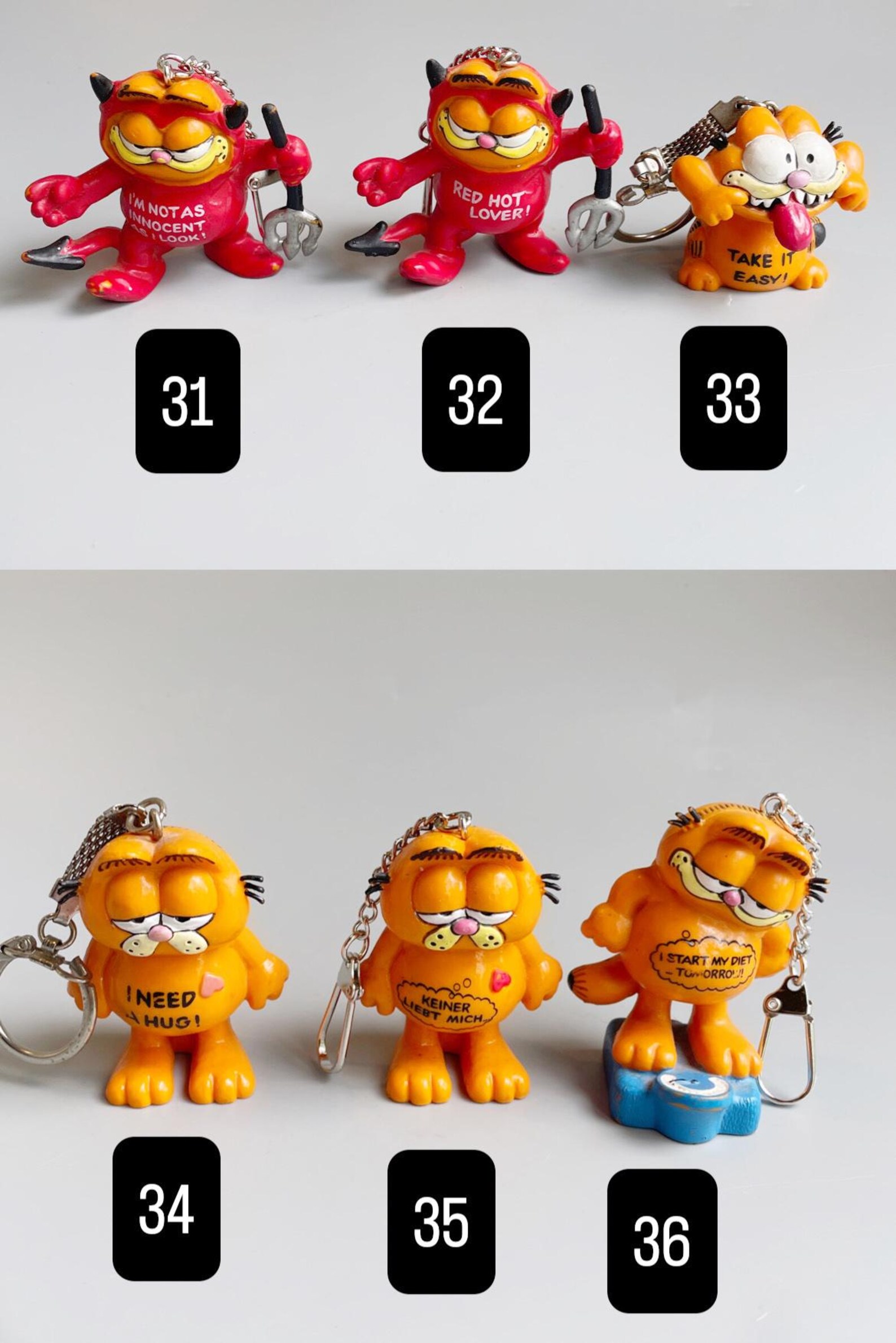 Vintage Garfield Keychains, CHOOSE YOUR OWN, Retro Garfield Key Rings ...
