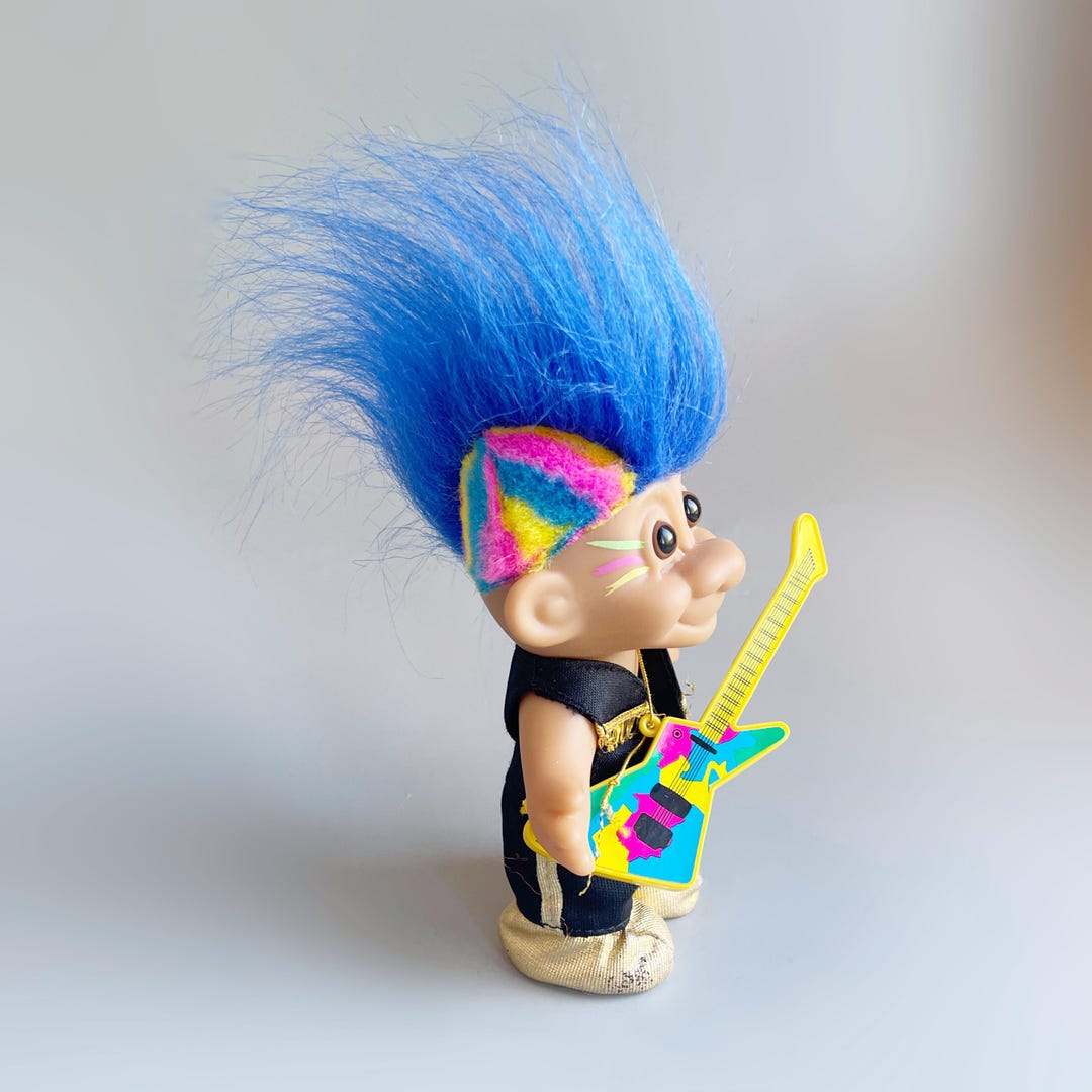 Punk Rocker Russ Troll, Vintage Toy Troll, Mohawk, Rainbow Hair Troll ...