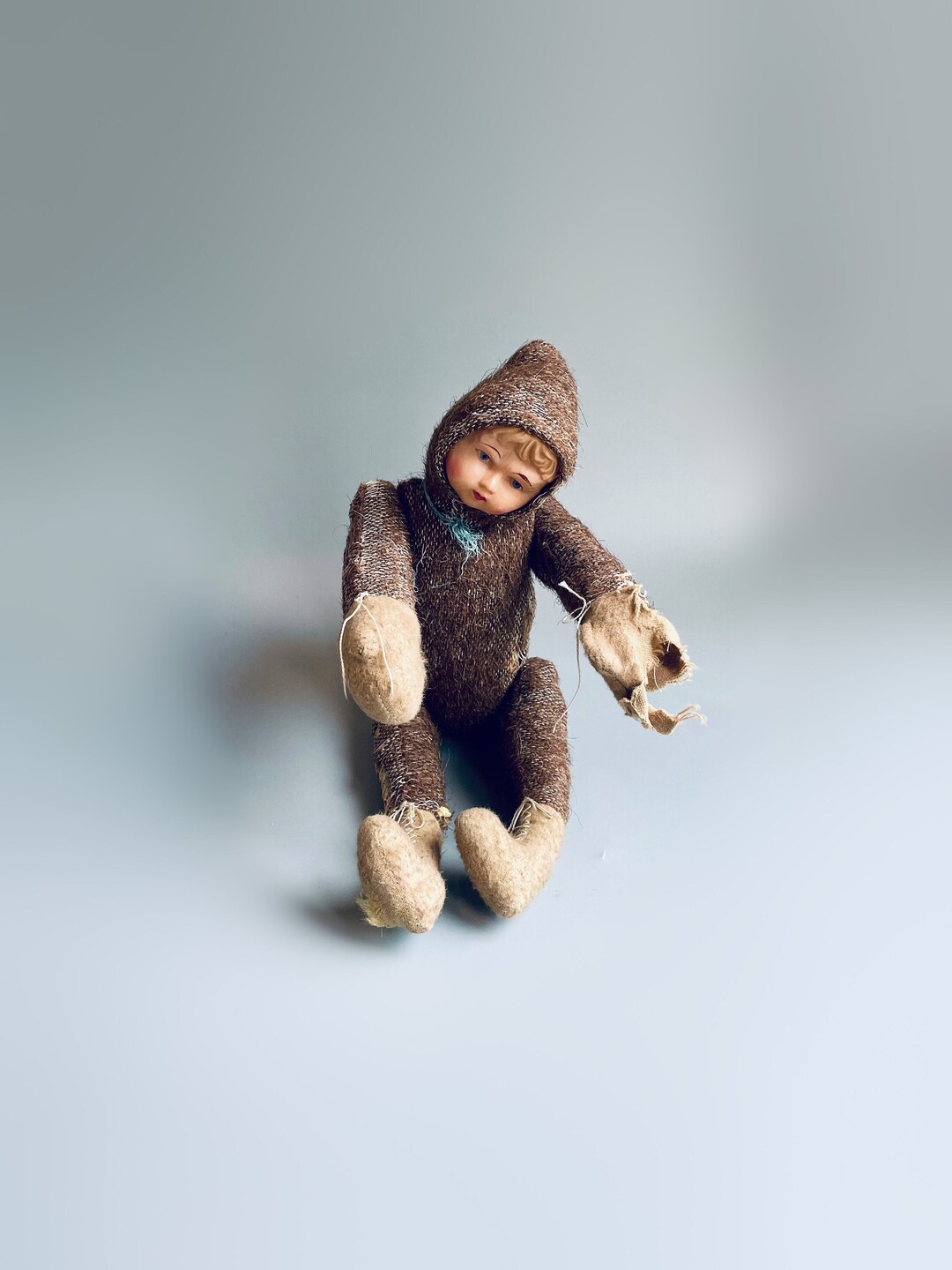 Antique Doll Teddy, Unusual Jointed Teddy Doll, Straw Stuffed Creepy ...