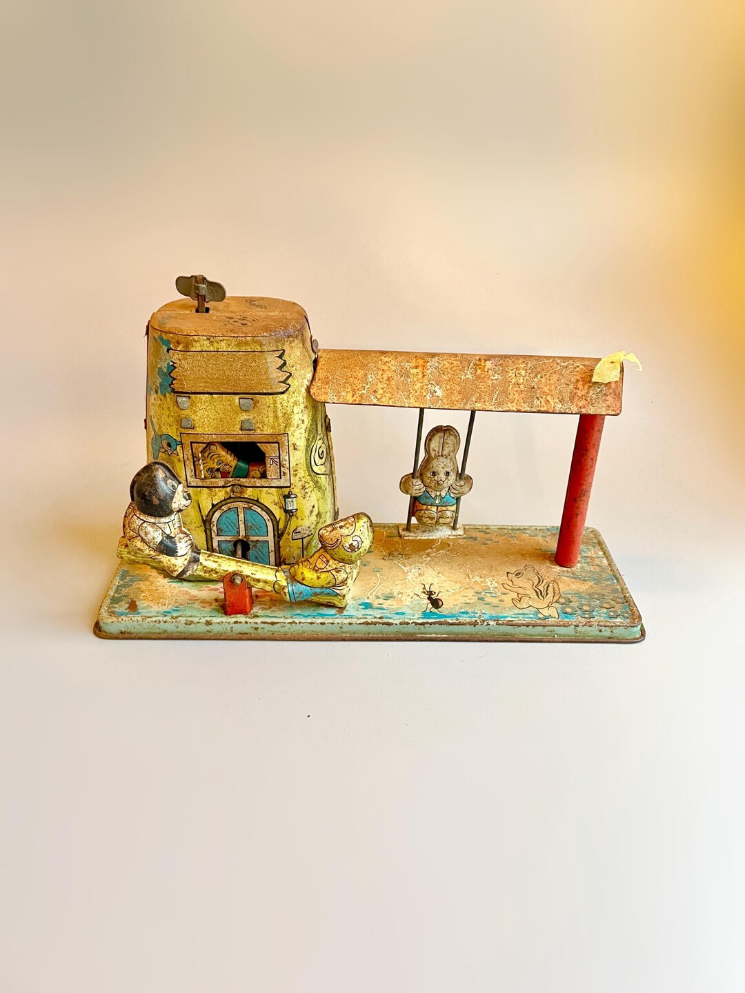 Vintage Tin Plate Animals House TPS Japan Clock Work Wind up Litho Tin ...
