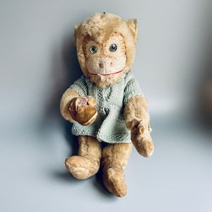 Vintage Monkey Doll, Vintage Monkey Bear Toy, Monkey in Knitted Dress ...